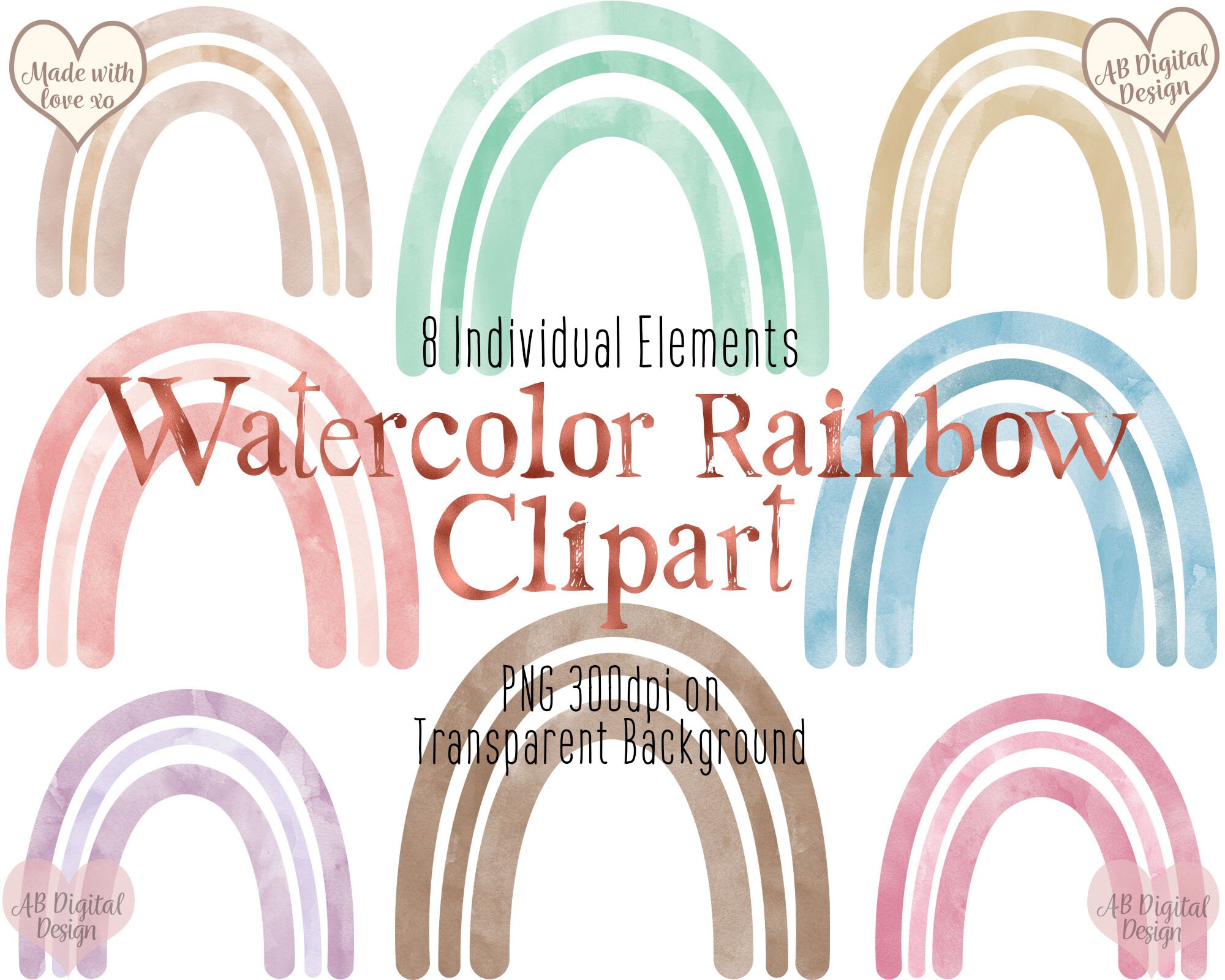 Watercolor Rainbows Clipart | Baby Nursery Clipart | Boho Rainbow ...