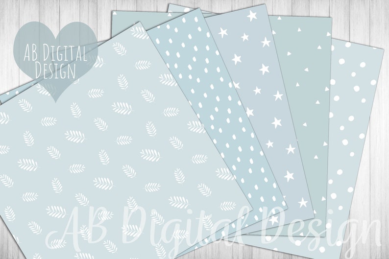 Baby Blue Digital Paper | Baby Boy, Baby Shower | Boho, Rainbows ...