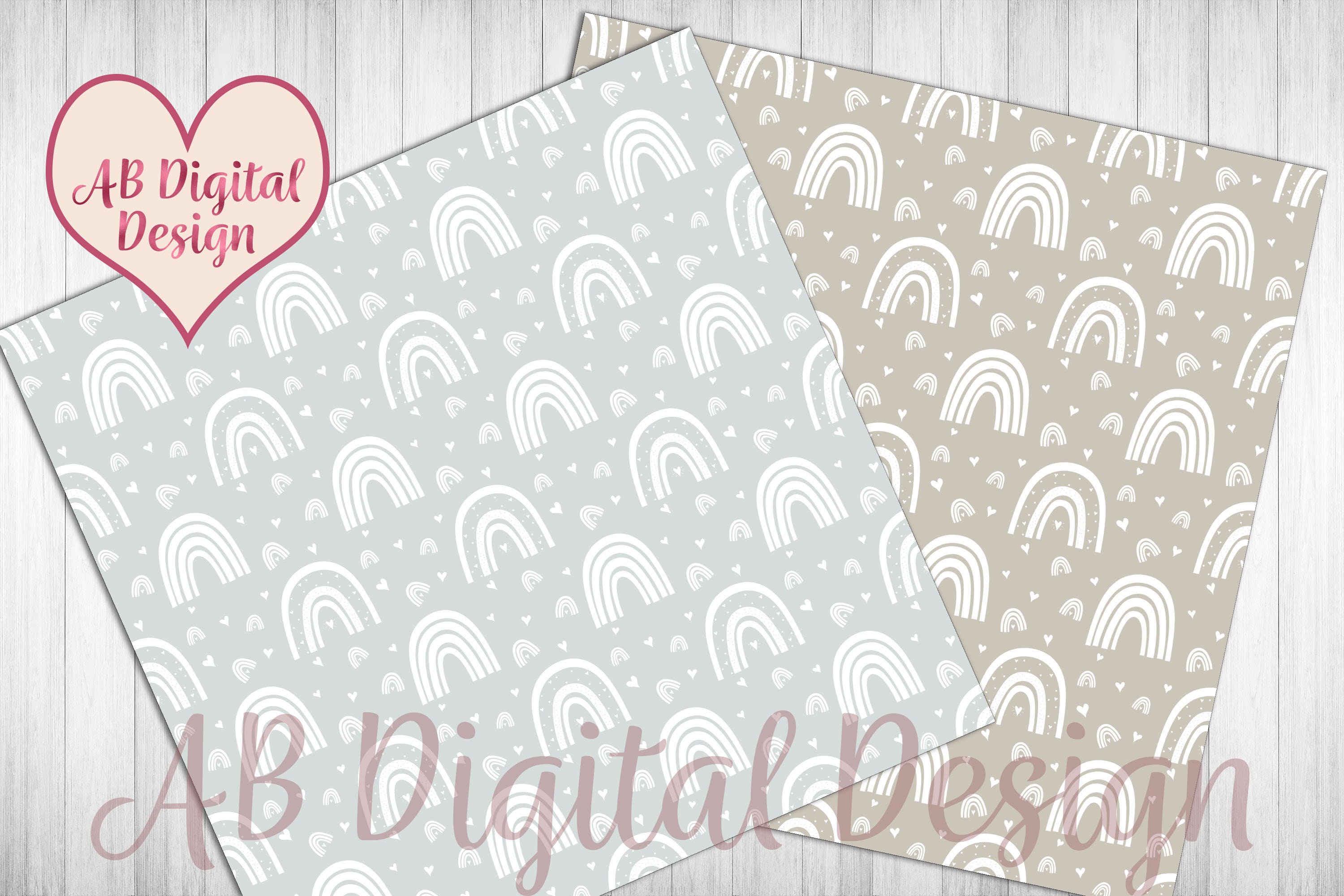 Boho Rainbow Digital Paper Neutral Brown Grey Blue Pink Baby ...