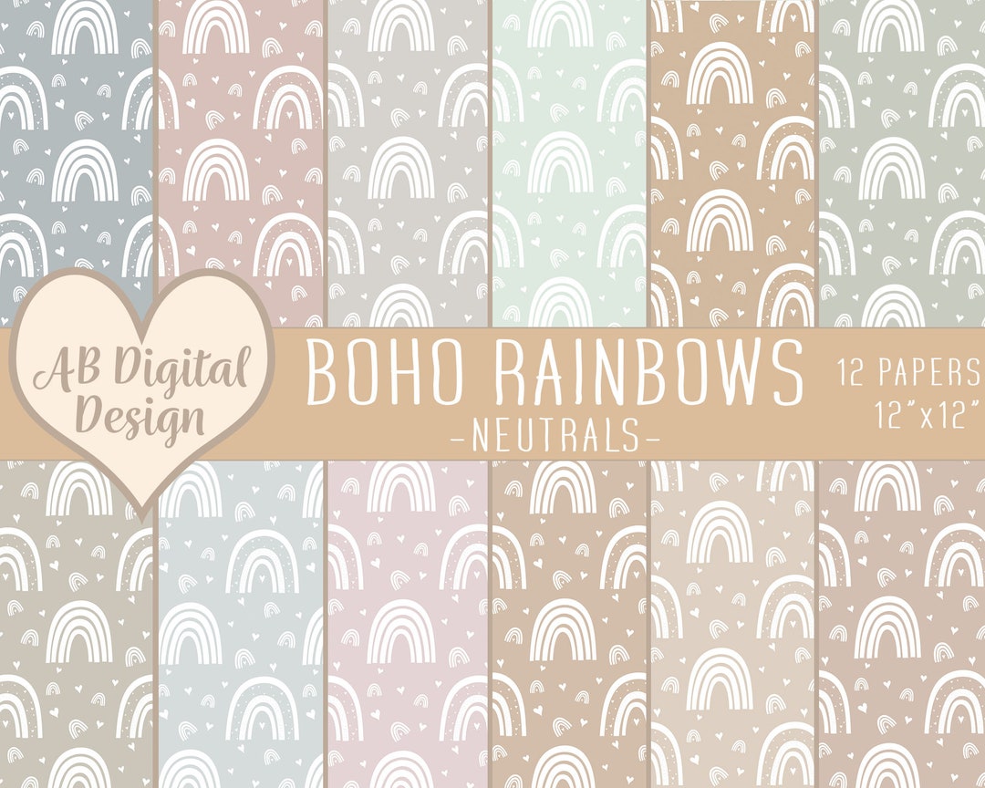 Boho Rainbow Digital Paper | Neutral Brown Grey Blue Pink | Baby ...