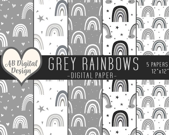 Grey Rainbow Digital Paper Boho Rainbows Scandi Rainbows | Etsy