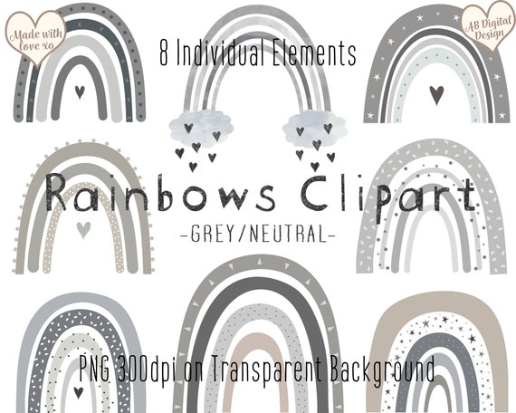 Boho Rainbow Clip Art Grey/Neutral Modern Boho Rainbows | Etsy