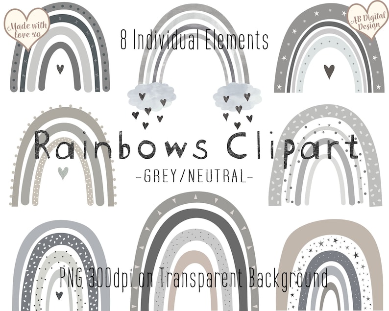 Boho Rainbow Clip Art Grey/Neutral Modern Boho Rainbows | Etsy