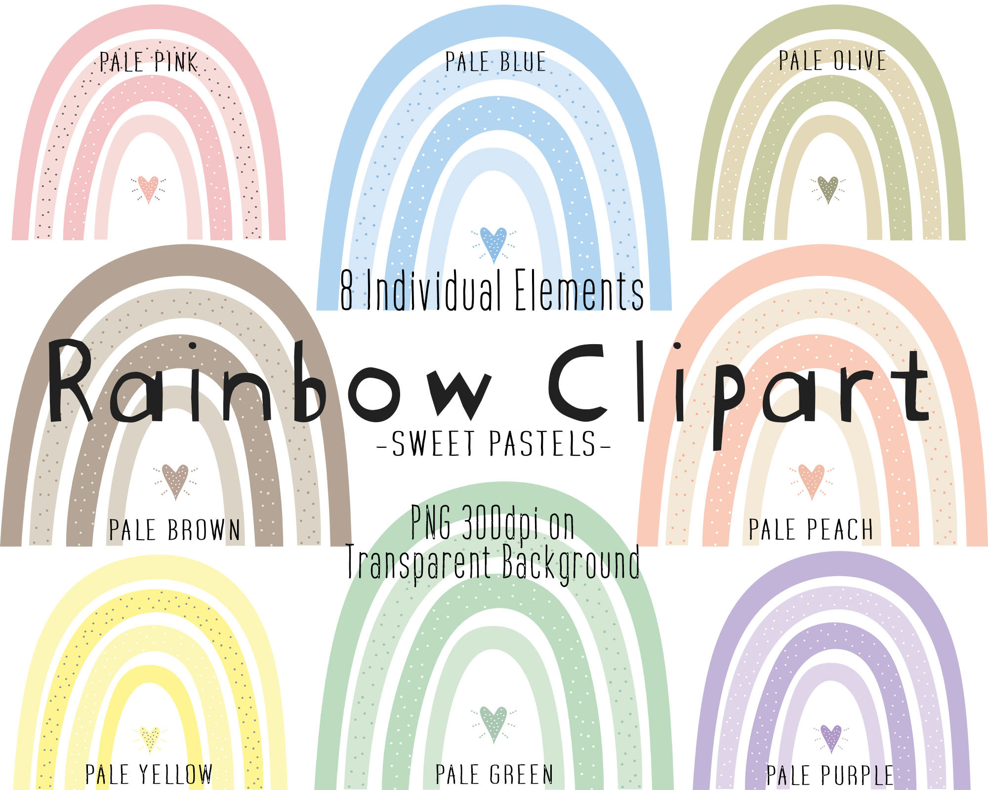 Rainbow Clip Art | Sweet Pastel Rainbow Clipart | Children's Cute ...