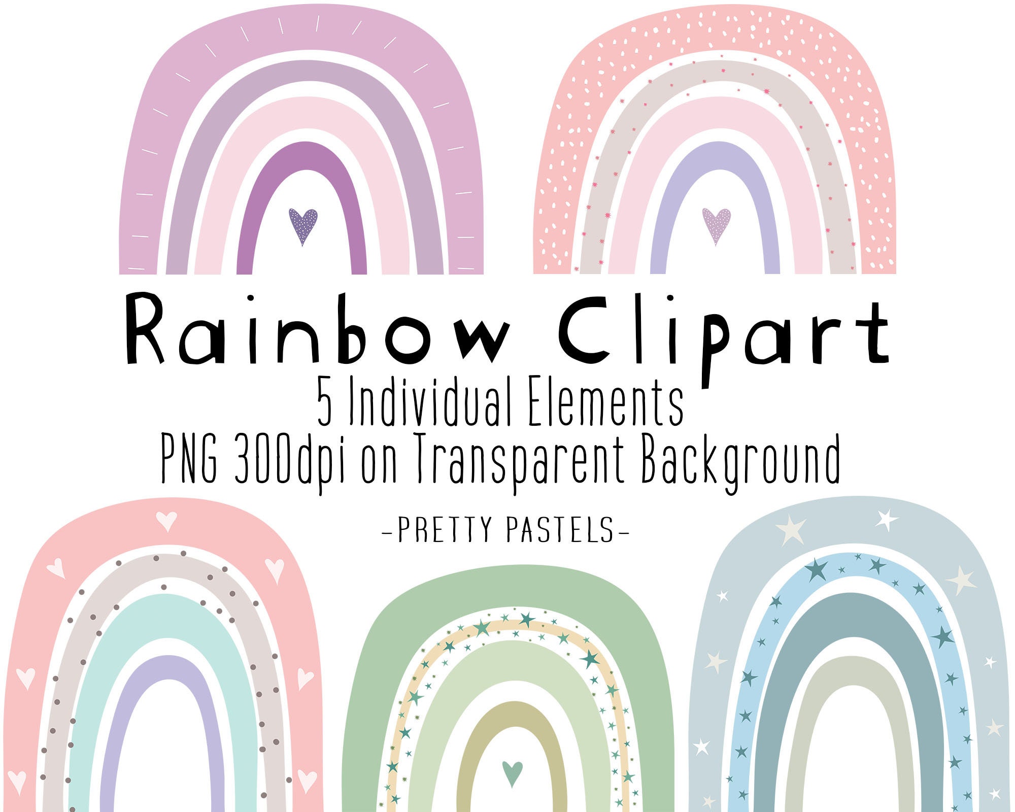 Pastels Rainbow Clip Art Purple Pink Blue Green Pallette | Etsy