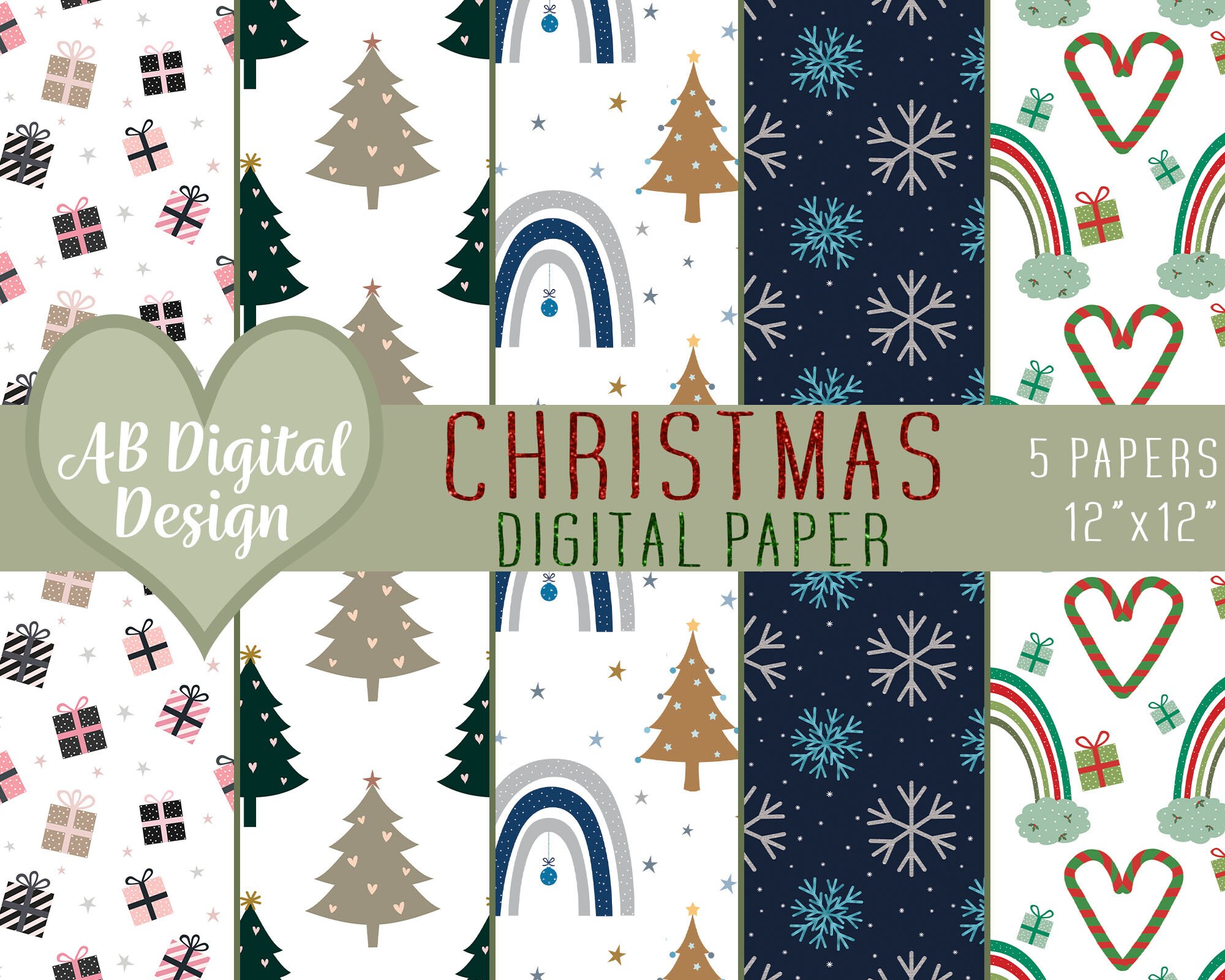 Christmas Digital Paper Festive Season Christmas Colors Cute Christmas ...