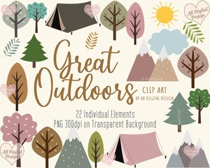 Outdoors Nature Clipart Camping, Trees, Tents, Mountains Outdoor ...