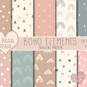 Boho Digital Paper | Blush Pink, Rose Gold, Blue | Baby Girl, Baby Boy ...