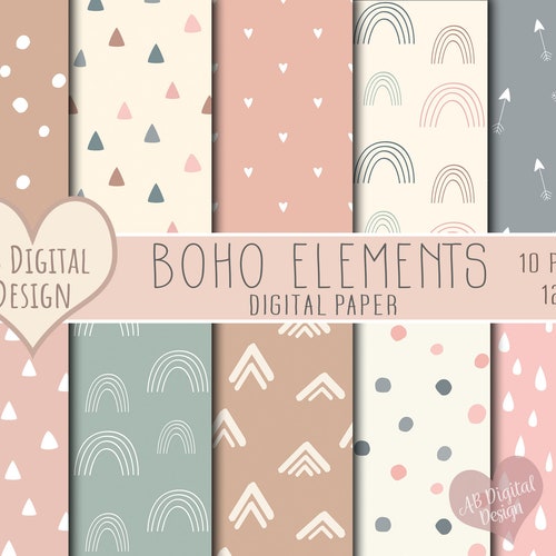 Boho Digital Paper Blush Pink Rose Gold Blue Baby Girl - Etsy