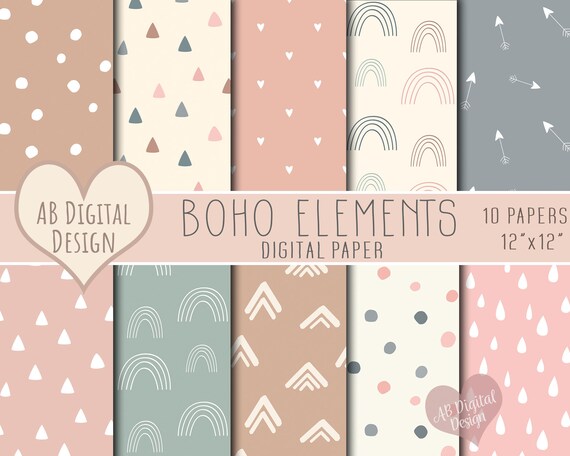 Boho Digital Paper Blush Pink Rose Gold Blue Baby Girl | Etsy