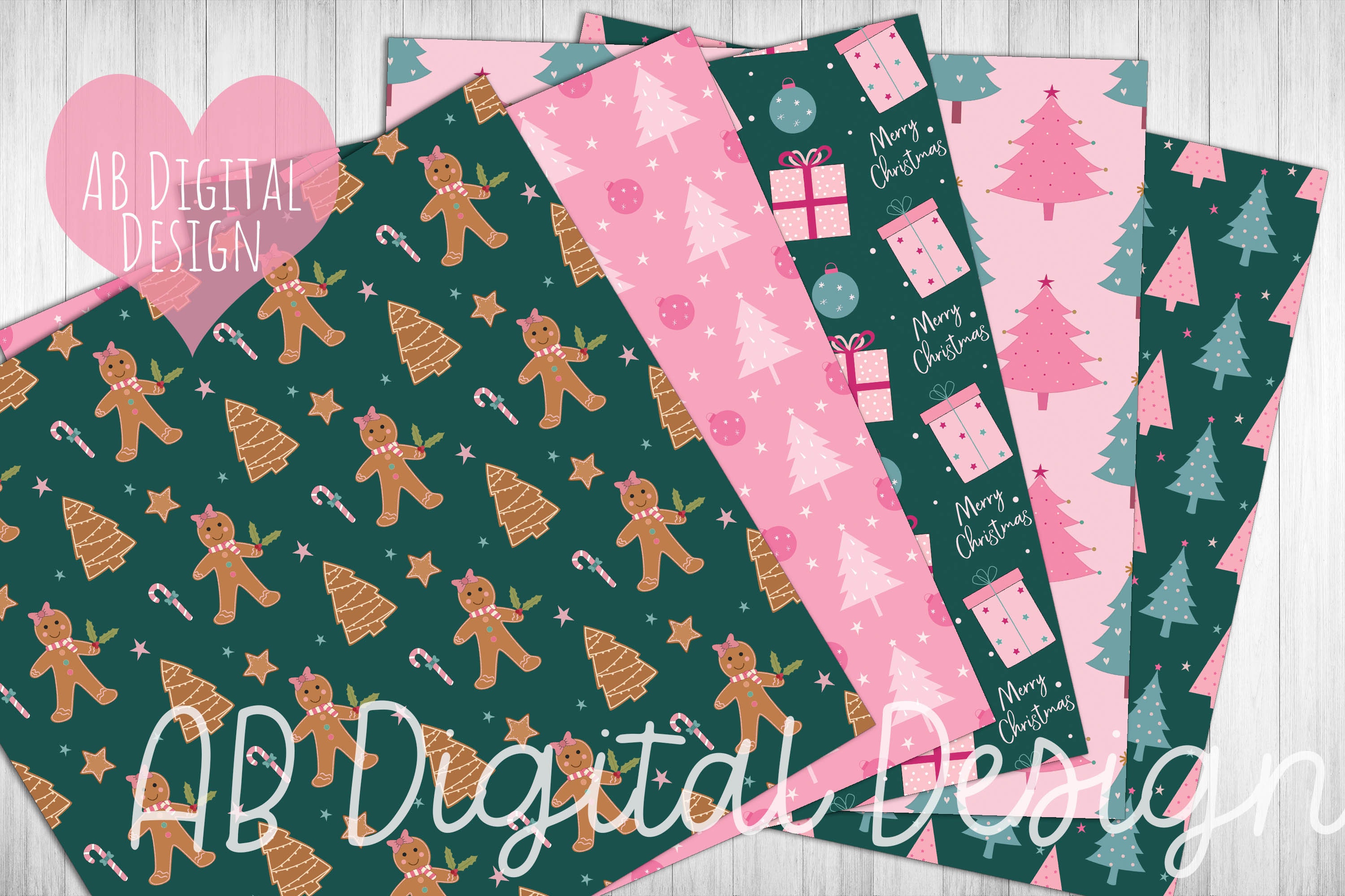 Pink Christmas Digital Paper Seamless Patterns Cute Christmas Printable ...
