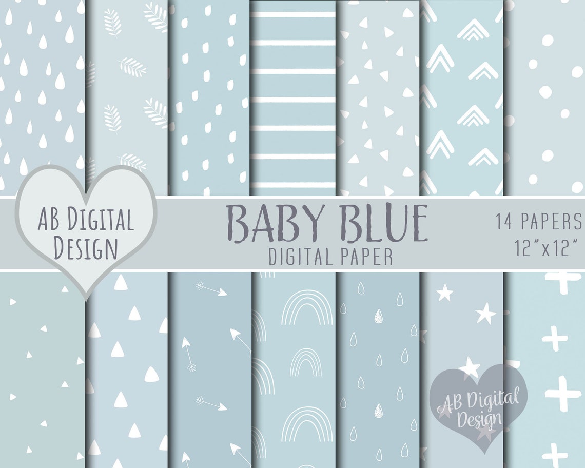 Baby Blue Digital Paper | Baby Boy, Baby Shower | Boho, Rainbows ...