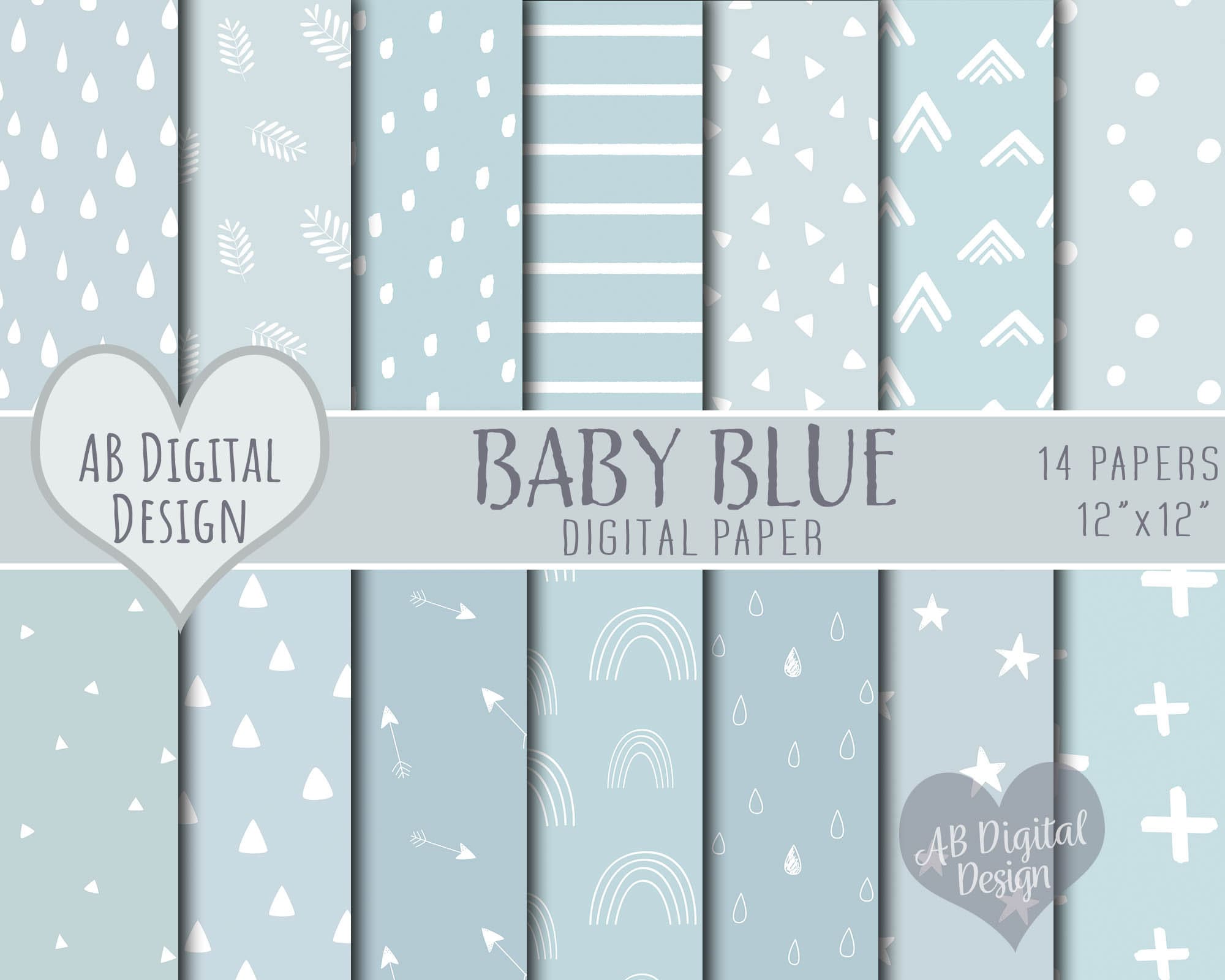 Baby Blue Digital Paper | Baby Boy, Baby Shower | Boho, Rainbows ...