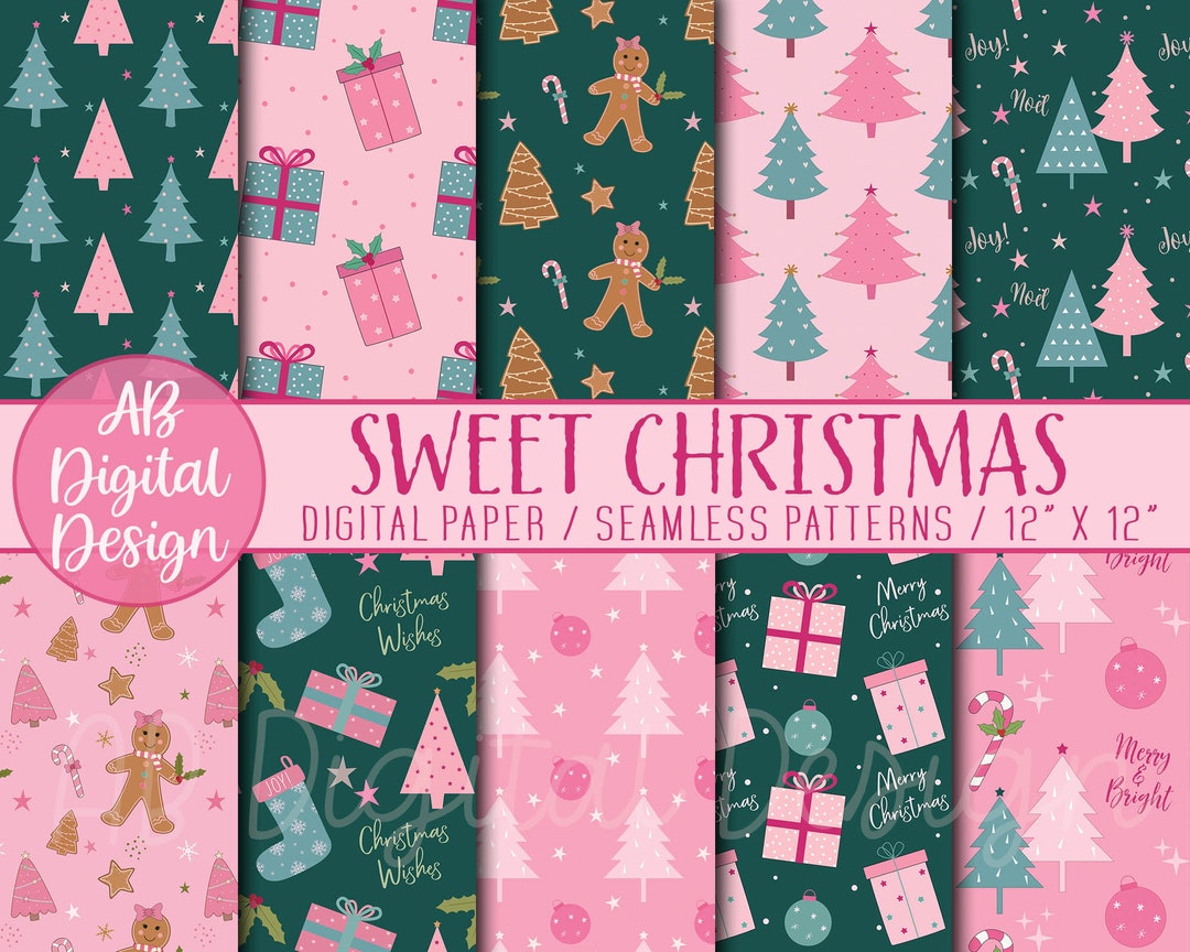 Pink Christmas Digital Paper | Seamless Patterns | Gingerbread Girls ...
