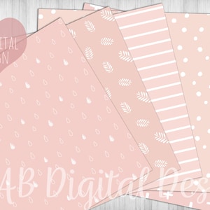 Blush Pink Digital Paper Baby Girl, Baby Shower Boho, Rainbows, Leaves ...