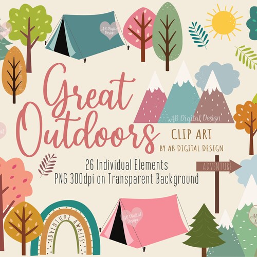 Outdoors Clipart Trees Tents Mountains Camping Nature - Etsy