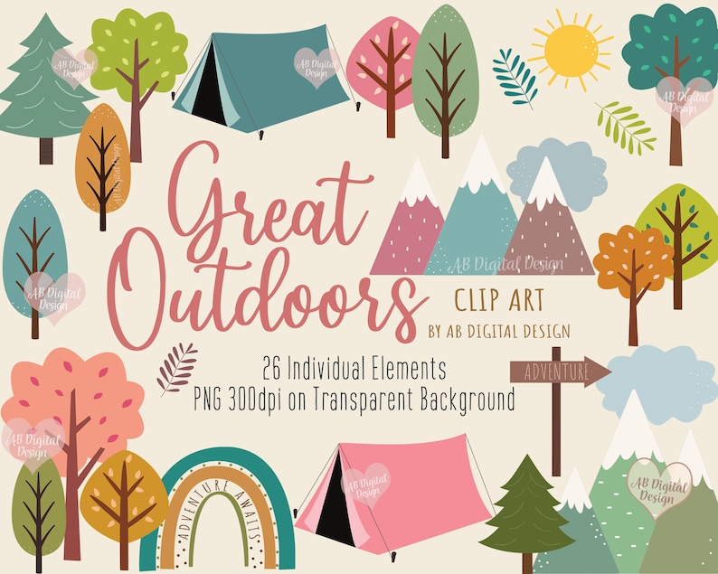Outdoors Clipart | Trees, Tents, Mountains, Camping, Nature | Kids ...
