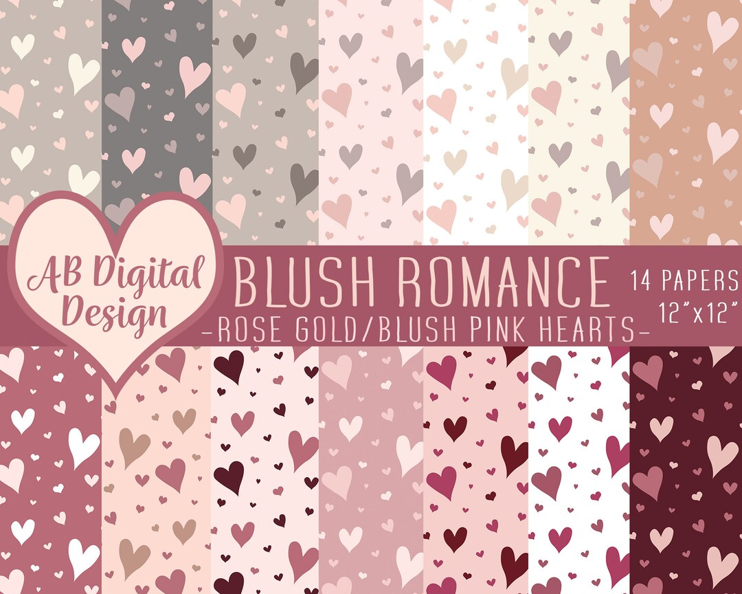 Love Heart Digital Paper | Blush Pink & Rose Gold Boho Hearts ...