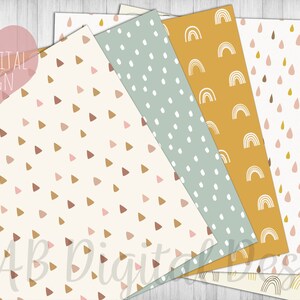 Boho Rainbows & Doodles Digital Paper | Blush Pink, Gold, Blue | Baby ...