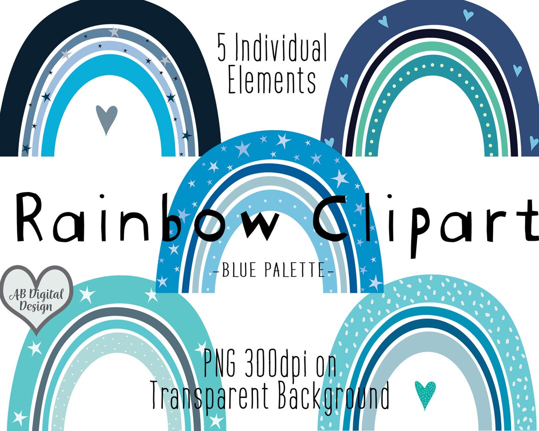 Blue Rainbow Clip Art | Cute Children's Clipart | Boho Rainbows ...