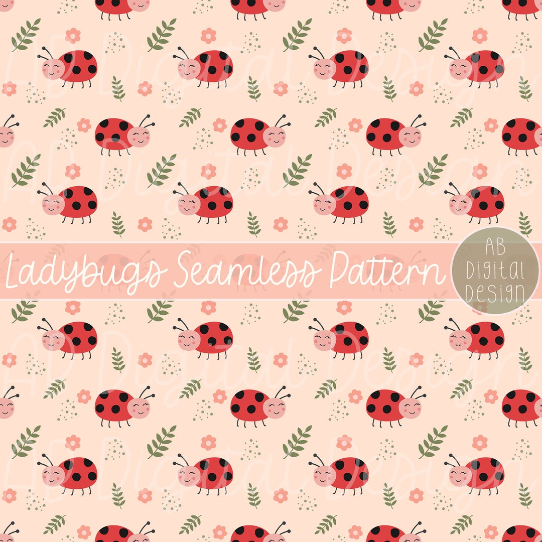 Cute Ladybugs Digital Paper Background | Spring Garden Seamless Pattern ...