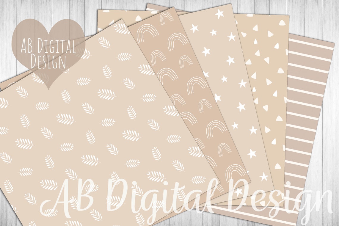 Neutral Digital Paper | Brown, Beige | Baby Shower | Scrapbooking ...
