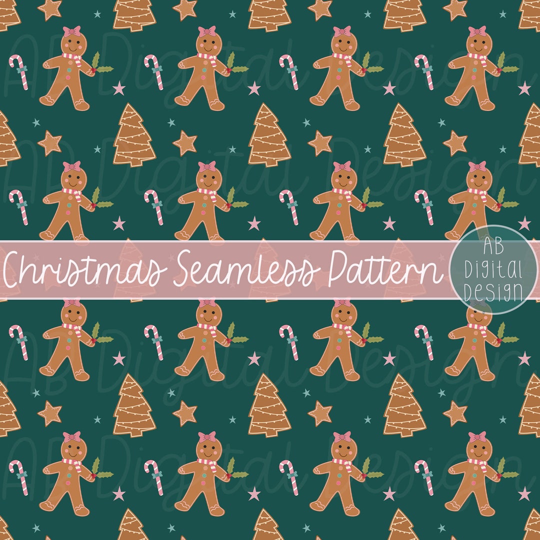 Christmas Digital Paper | Seamless Pattern | Cute Gingerbread Girl ...
