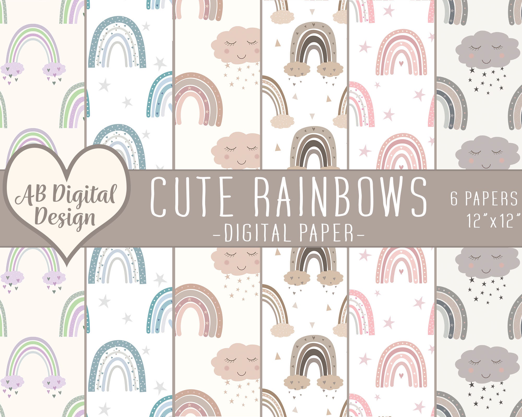 Rainbow Digital Paper | Baby Shower | Baby Girl or Boy | Scrapbooking ...