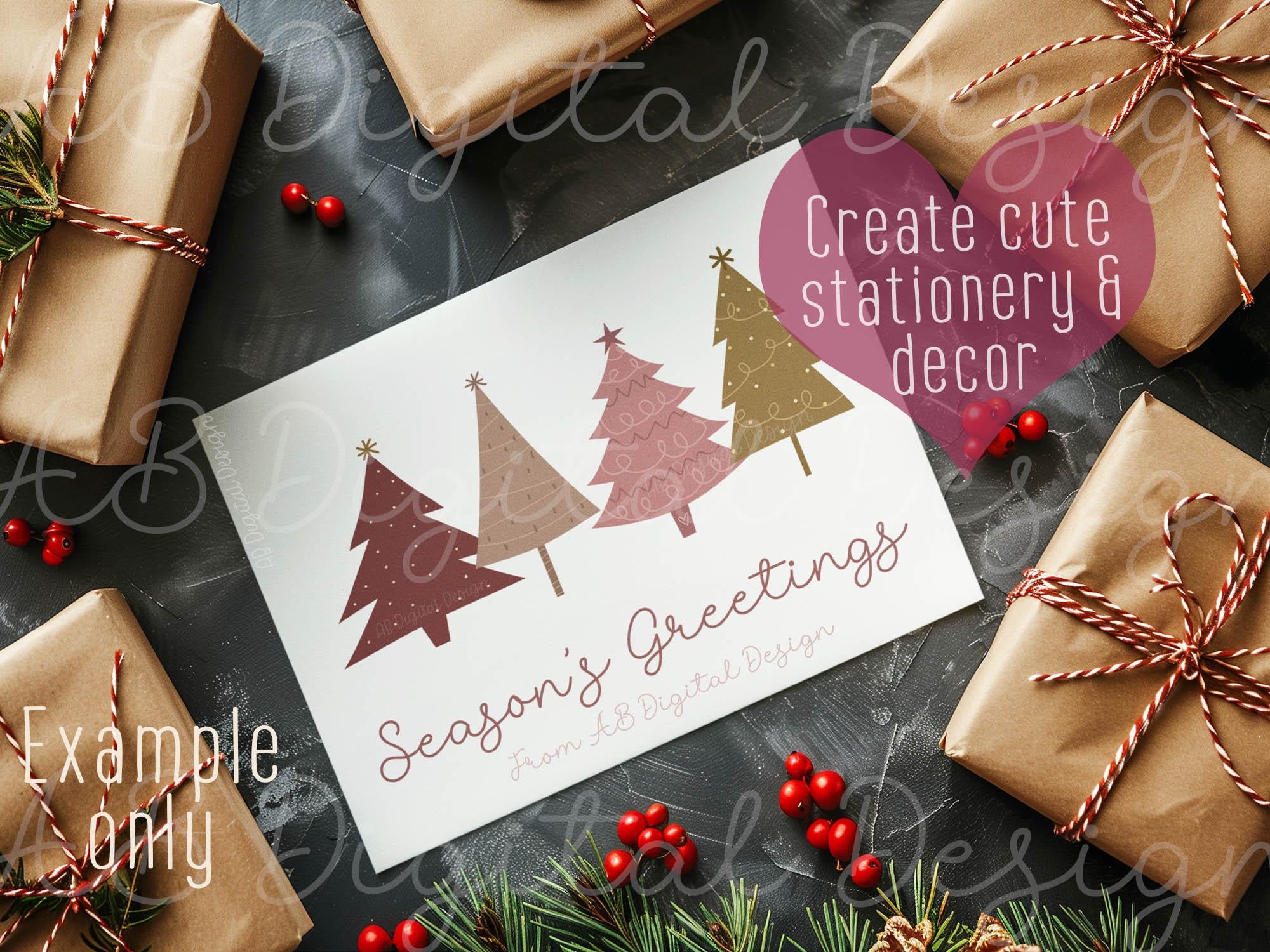 Modern Christmas Tree Clipart Bundle | Cute Pink Boho Christmas Tree ...