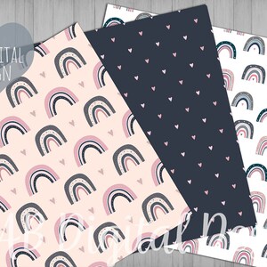 Rainbow Digital Paper | Pink, Blush & Navy | Baby Girl, Baby Shower ...