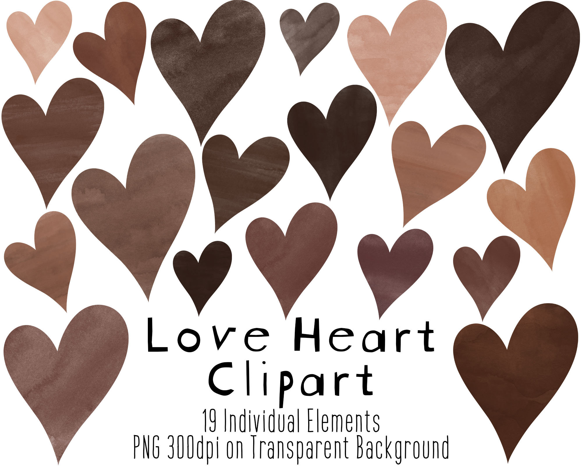 Brown Hearts Clipart | Valentine's Watercolor Love Hearts | Boho Hearts ...