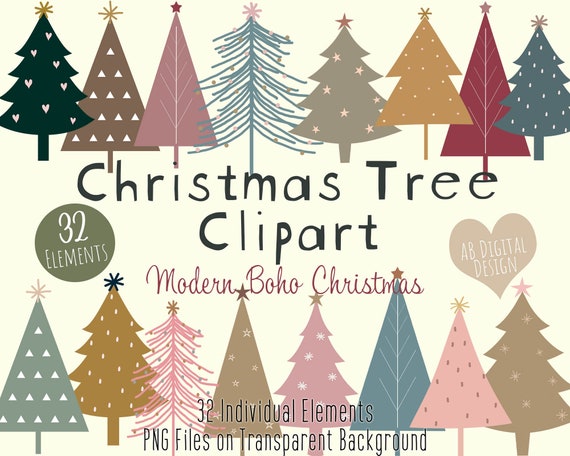 Christmas Tree Clipart Modern Christmas Clipart Festive | Etsy Australia