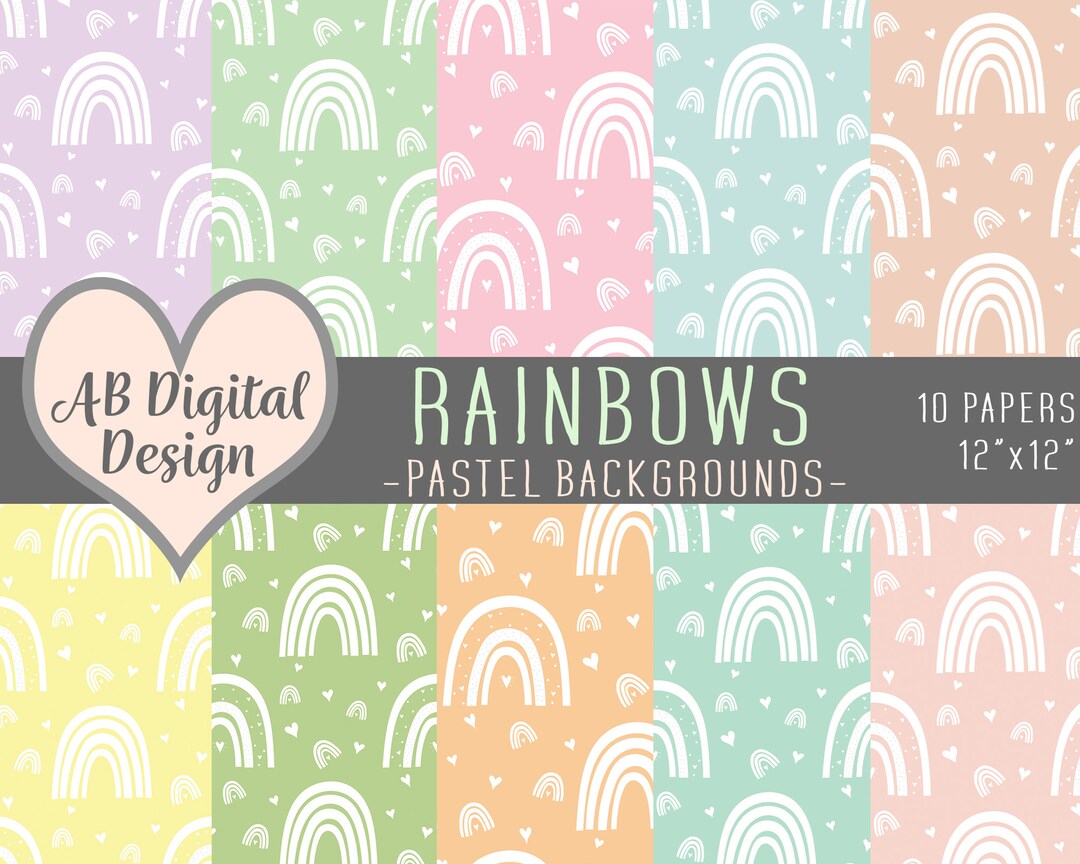 Rainbow Digital Paper | Pastel Digital Paper | Boho Rainbows | Scandi ...