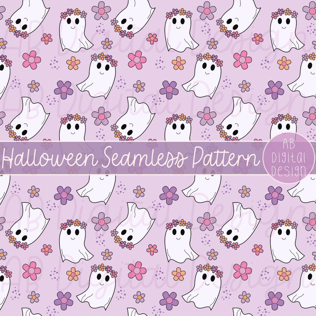 Cute Halloween Ghosts Digital Paper | Retro Floral Halloween Seamless ...