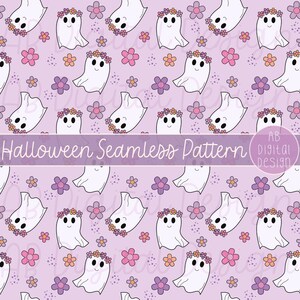 Cute Halloween Ghosts Digital Paper | Retro Floral Halloween Seamless ...