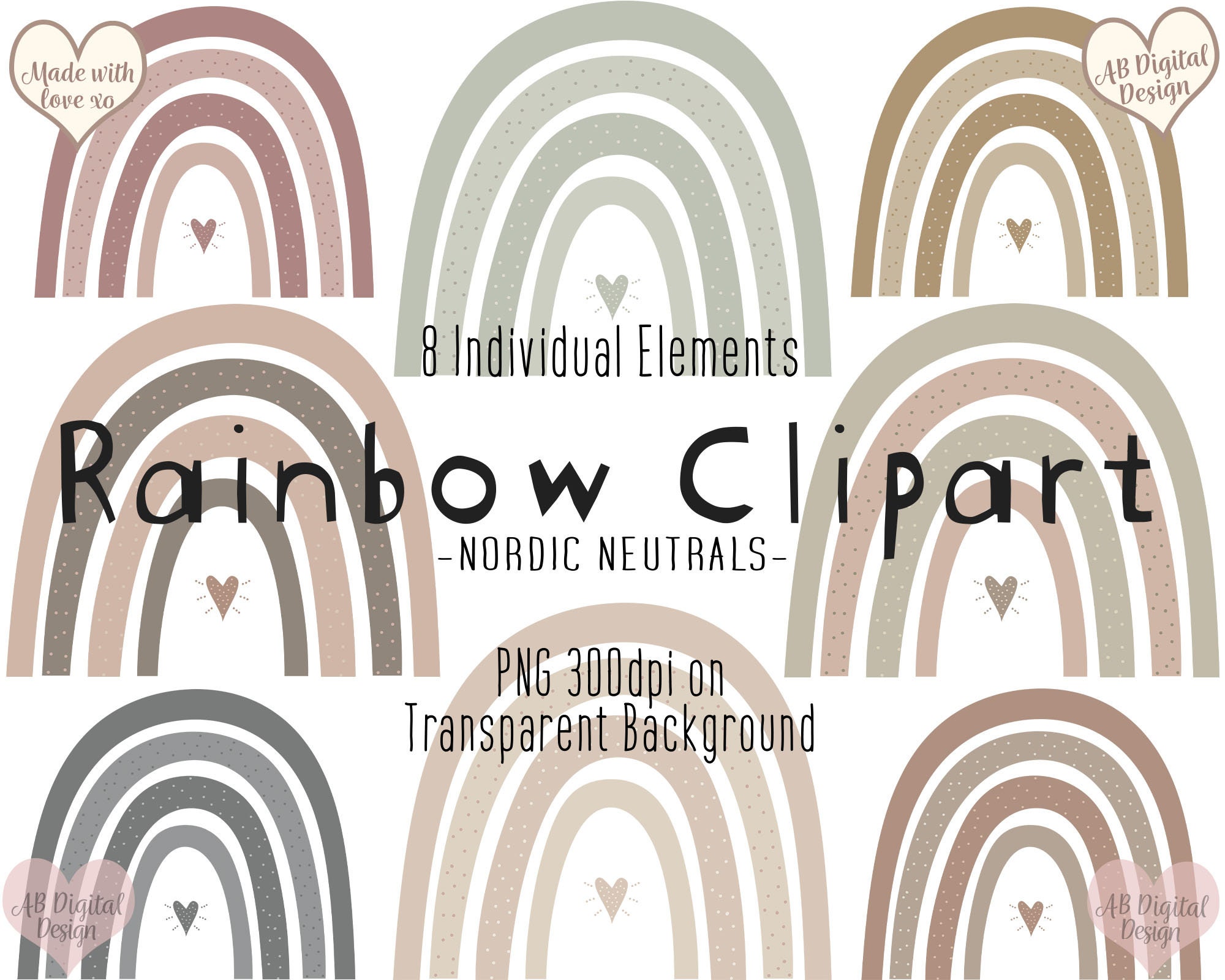 Neutral Rainbow Clipart | Boho Rainbow Nursery | Nordic/scandinavian ...
