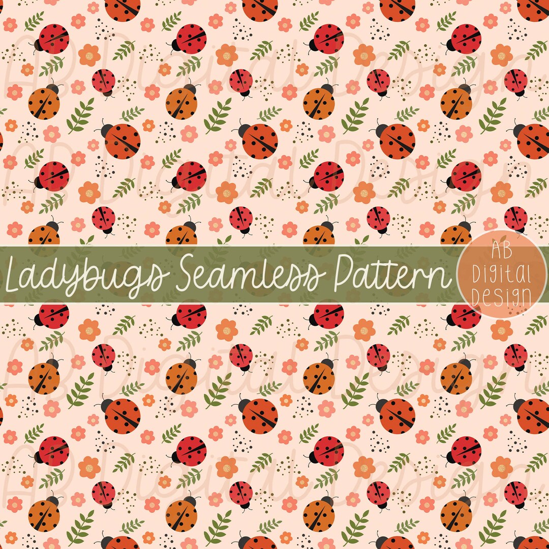 Ladybugs Digital Paper Background | Spring Garden & Bugs Seamless ...