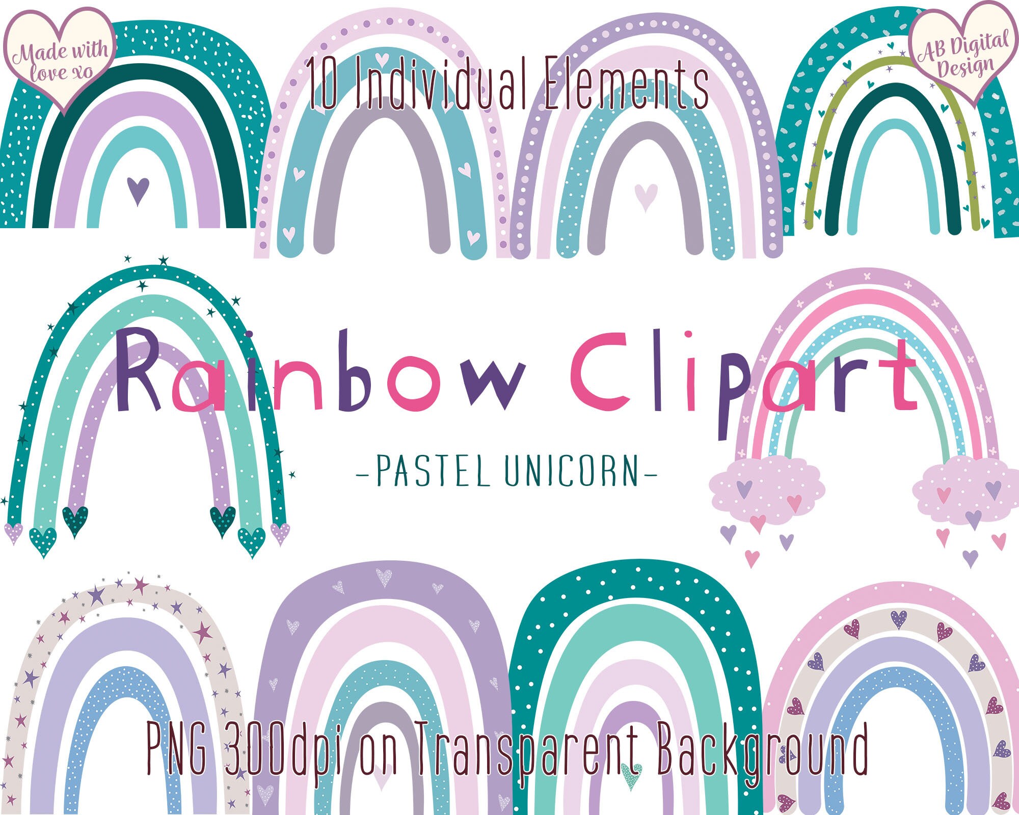 Fun Pastel Rainbows Clipart Modern Boho Rainbows Bright Rainbow Colors ...