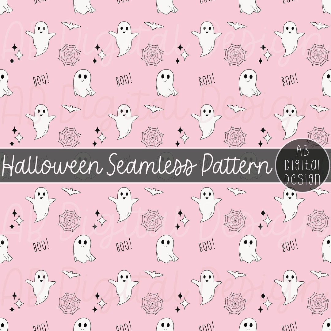 Cute Halloween Digital Paper | Pink Halloween Seamless Pattern | Cute ...