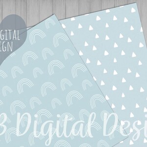 Baby Blue Digital Paper | Baby Boy, Baby Shower | Boho, Rainbows ...
