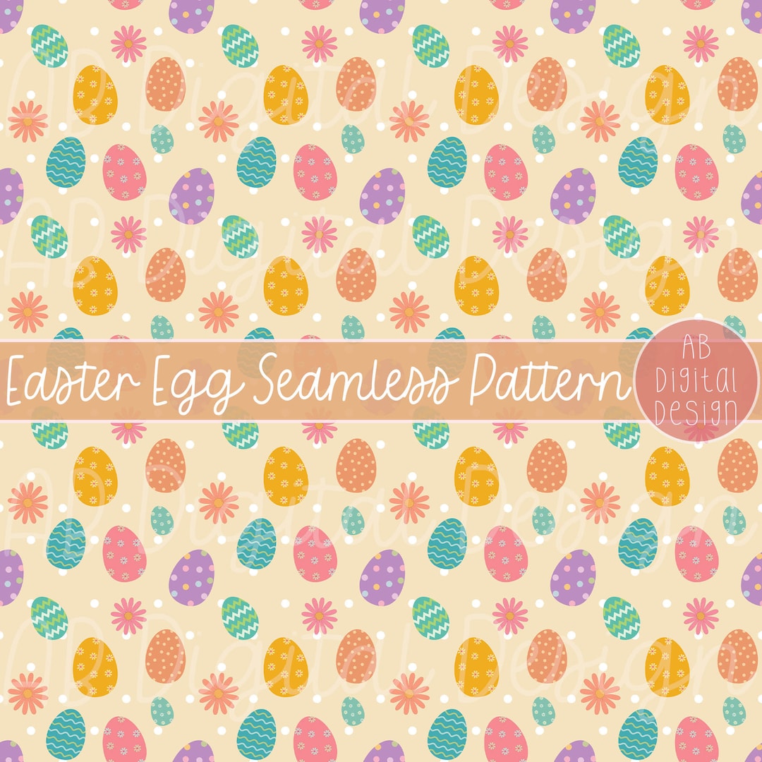 Cute Easter Digital Paper Background | Colorful Easter Eggs & Daisies ...