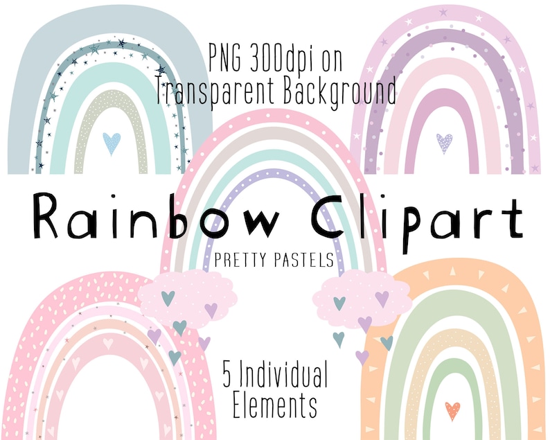 Pastel Rainbow Clip Art | Purple Pink Blue Green | Cute Children's ...