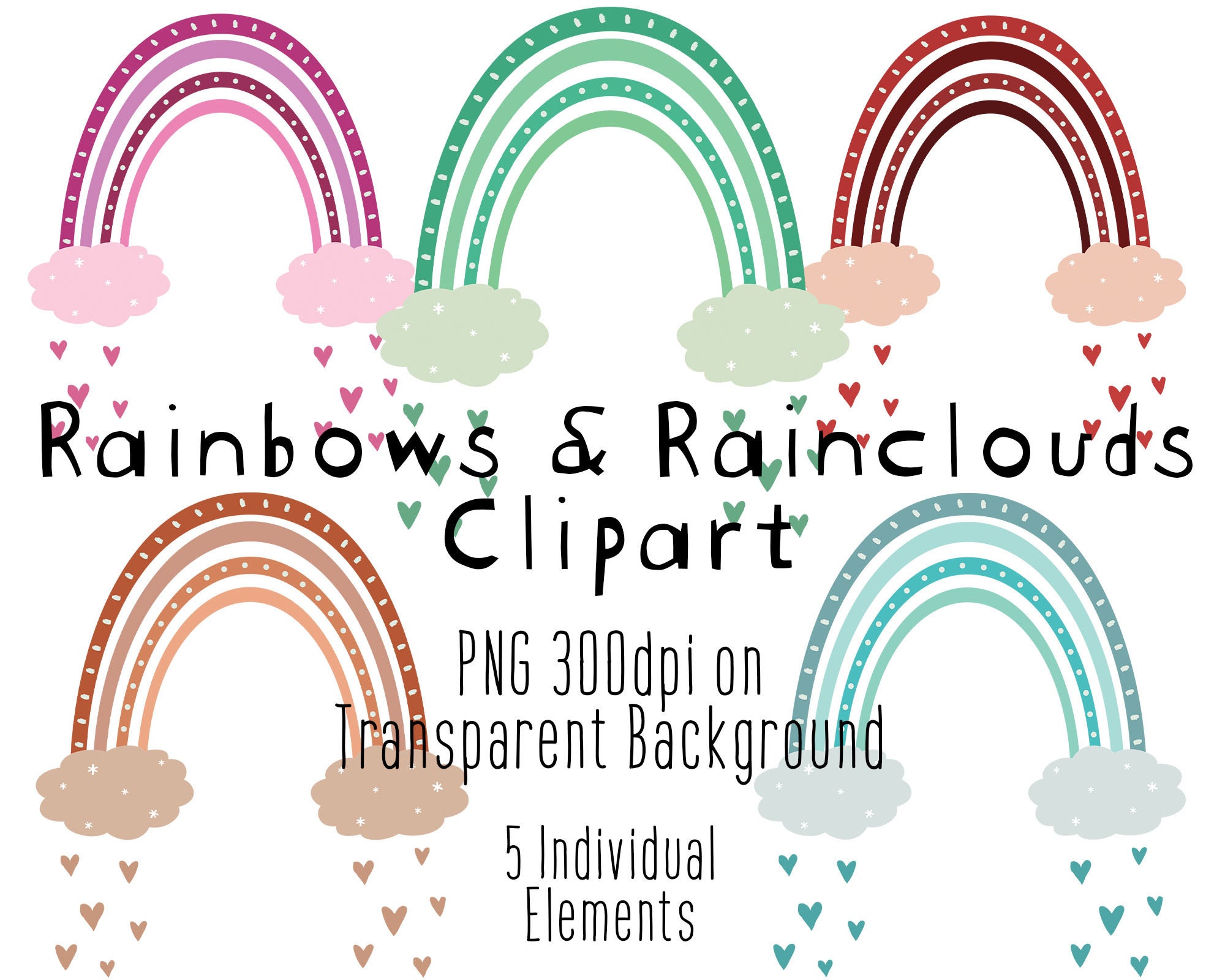 Rainbows & Hearts Clip Art | Cute Children's Clipart | Boho Rainbow ...