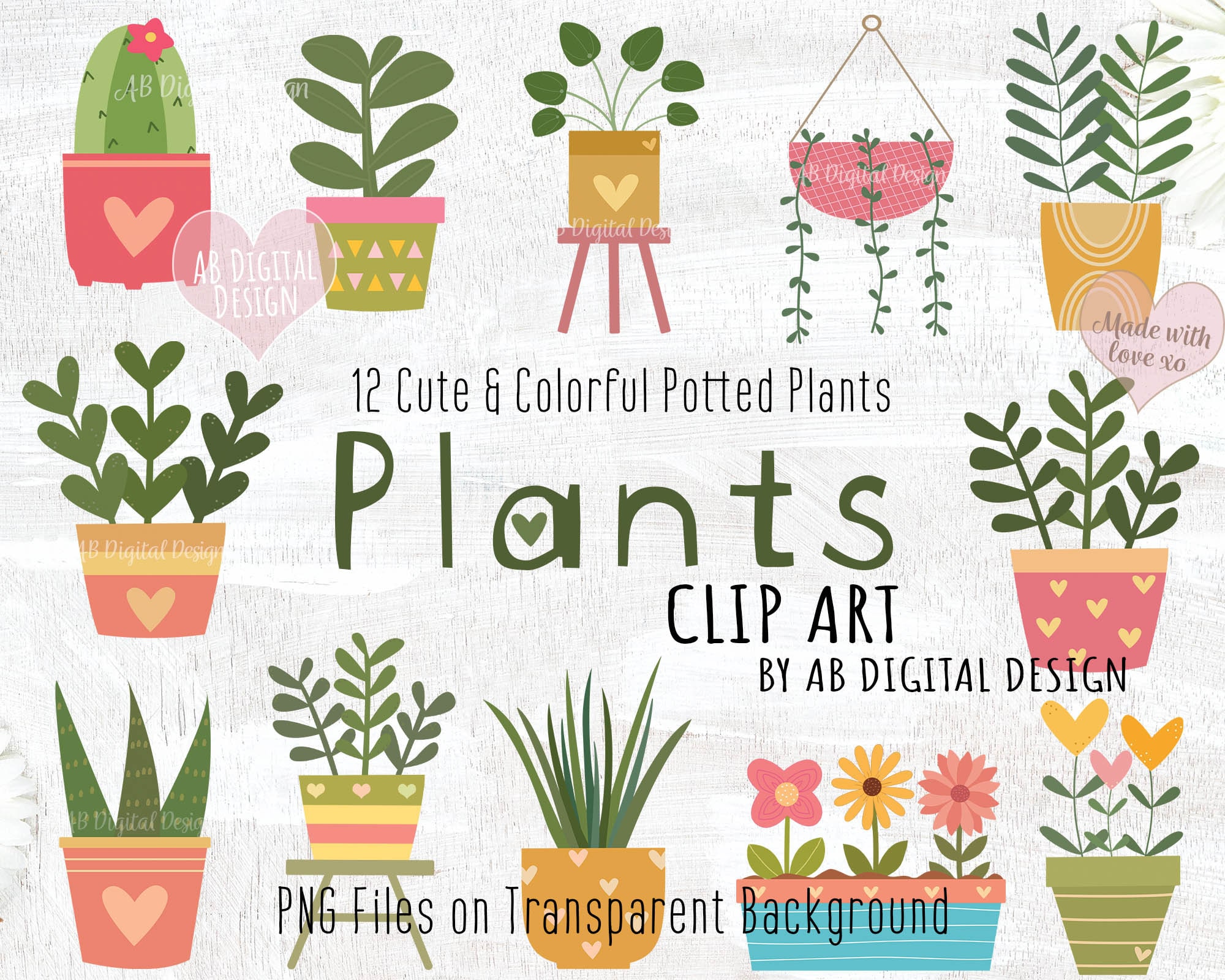 Potted Plants Clipart | House Plants Illustration | Cute Flowers ...