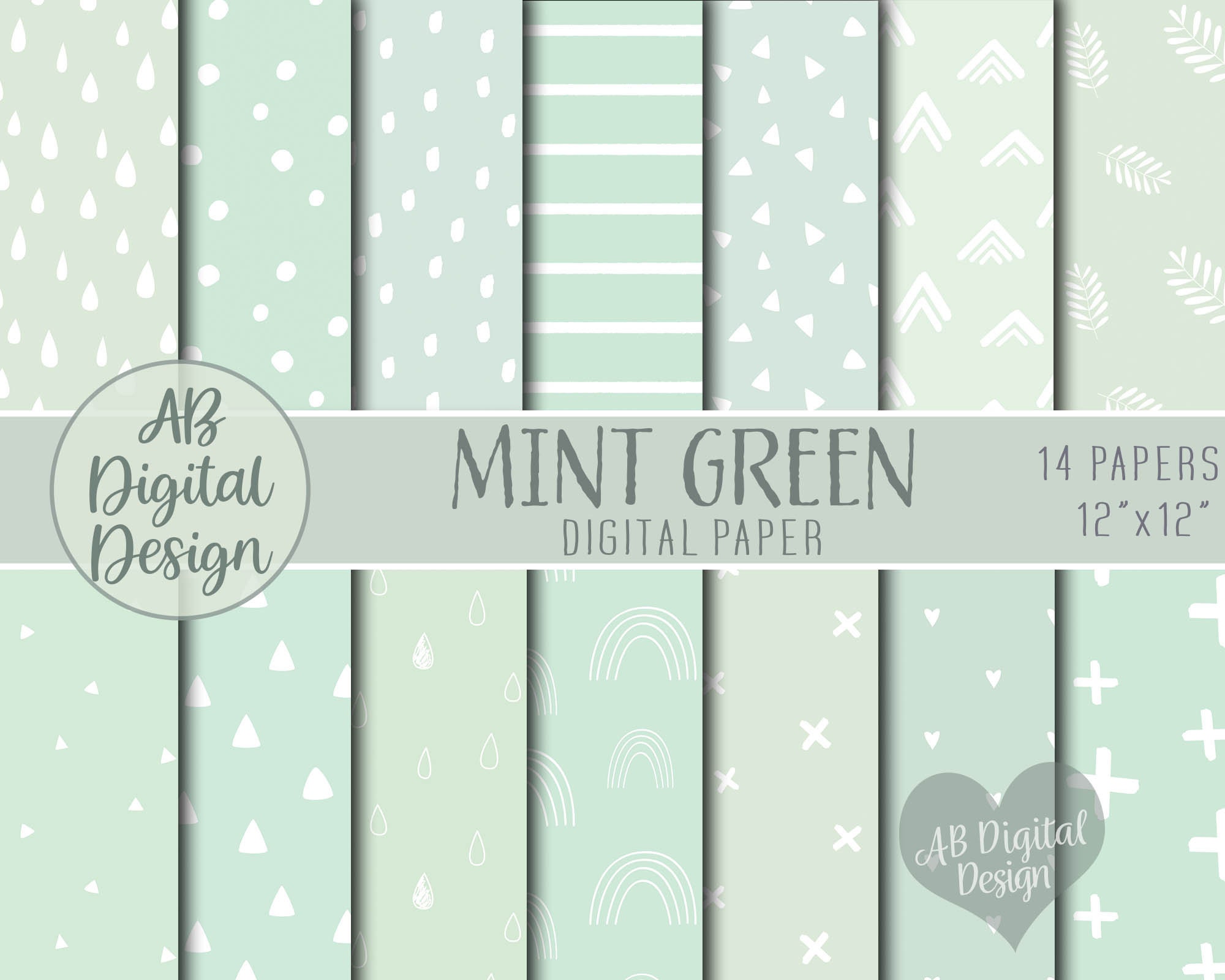 Mint Green Digital Paper | Seamless Patterns | Boho Scandi Patterns ...