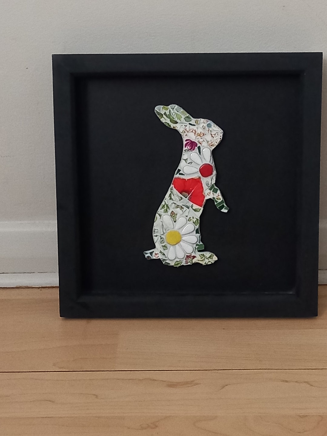 Framed Mosaic Rabbit, Glass Mosaic Rabbit, Flower Rabbit, Floral Art ...