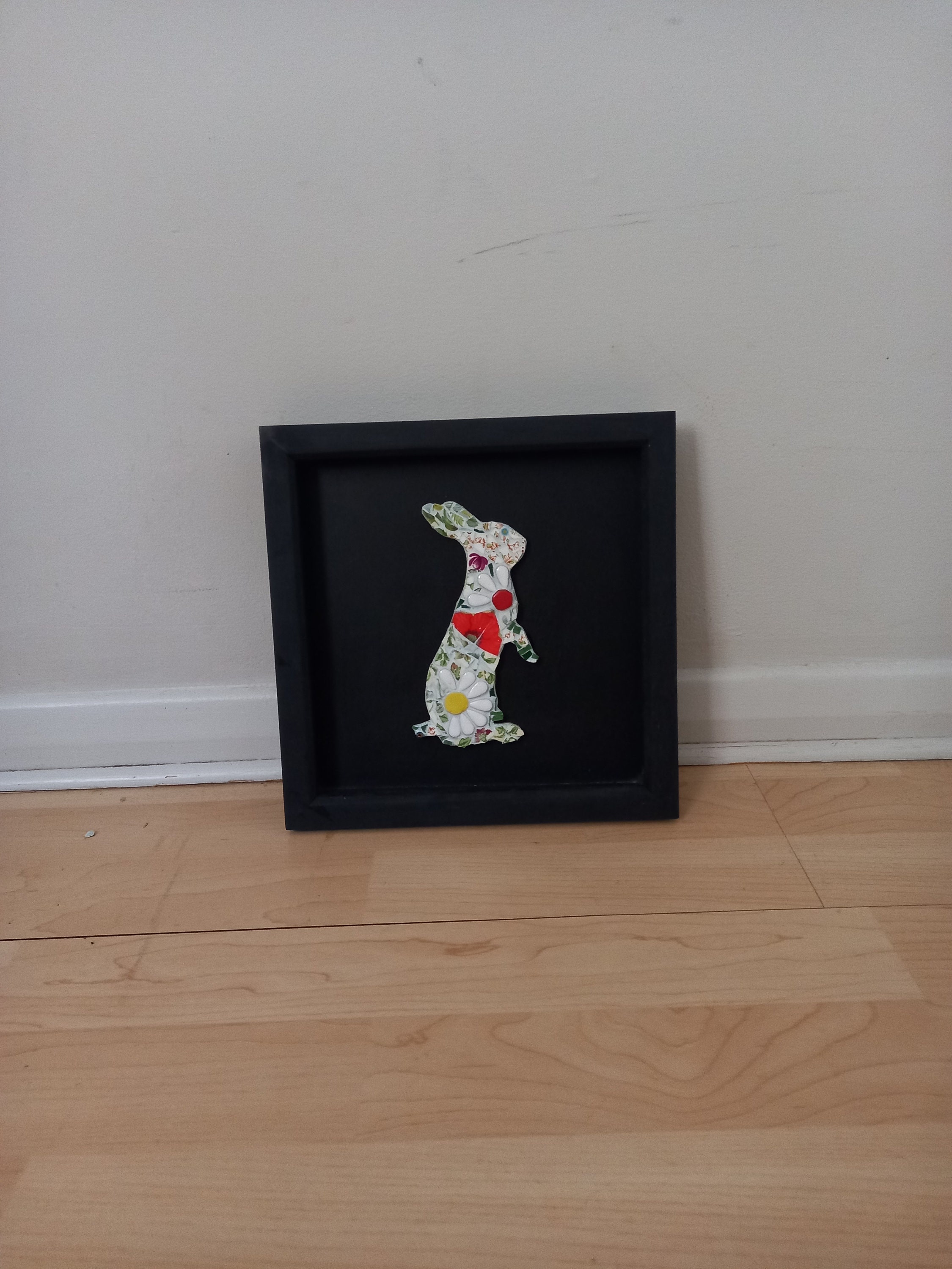 Framed Mosaic Rabbit, Glass Mosaic Rabbit, Flower Rabbit, Floral Art ...