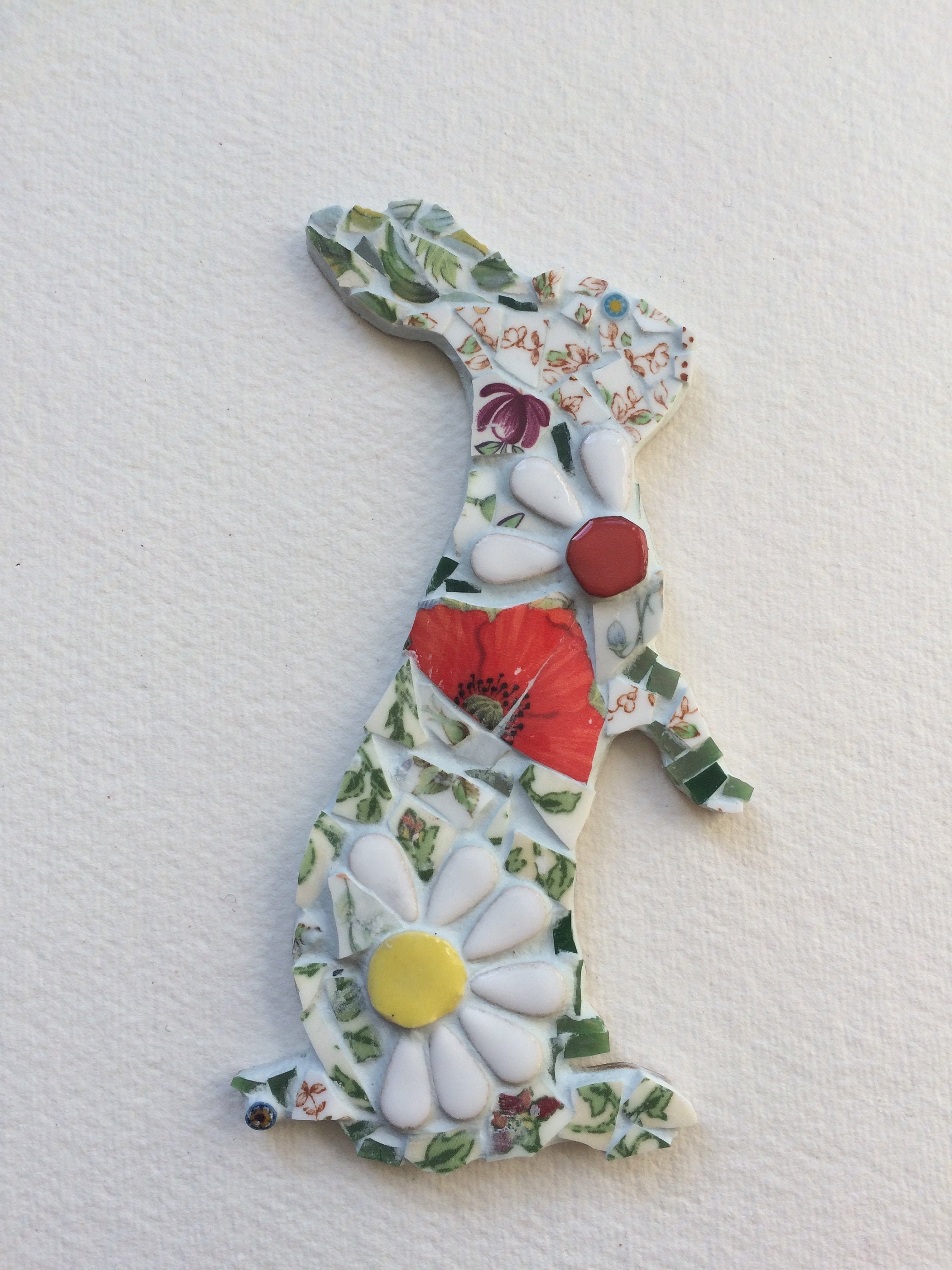 Framed Mosaic Rabbit, Glass Mosaic Rabbit, Flower Rabbit, Floral Art ...