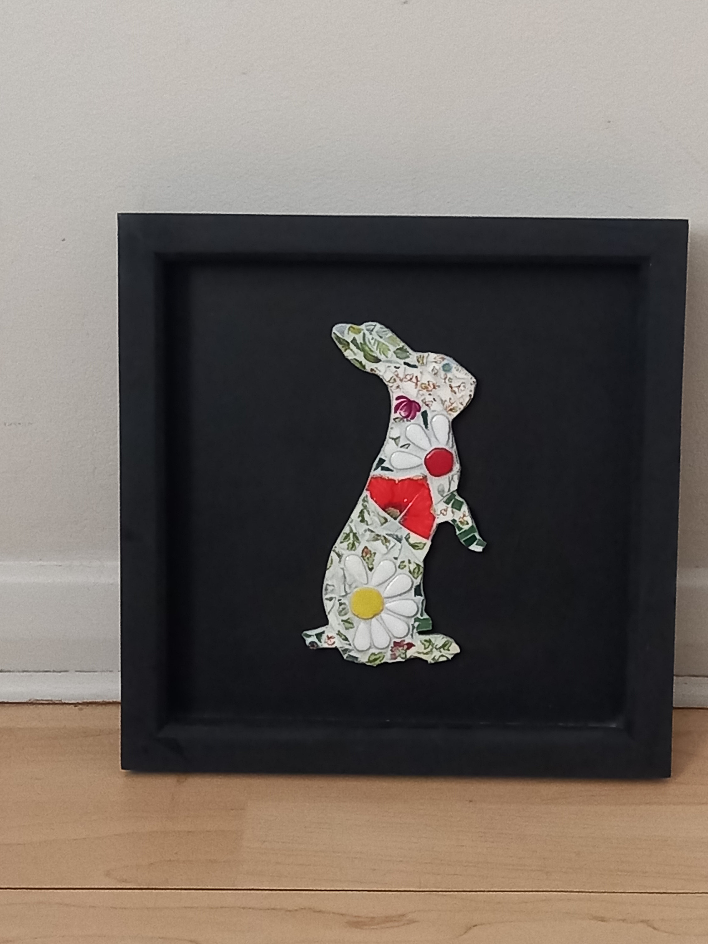 Framed Mosaic Rabbit, Glass Mosaic Rabbit, Flower Rabbit, Floral Art ...