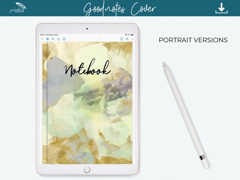 Digital Notebook Cover Green, Yellow, Golden Watercolor for iPad ...